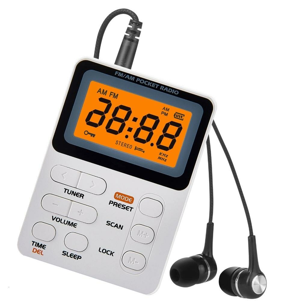 Портативный радиоприемник AM FM с ЖК-дисплеем и наушником
