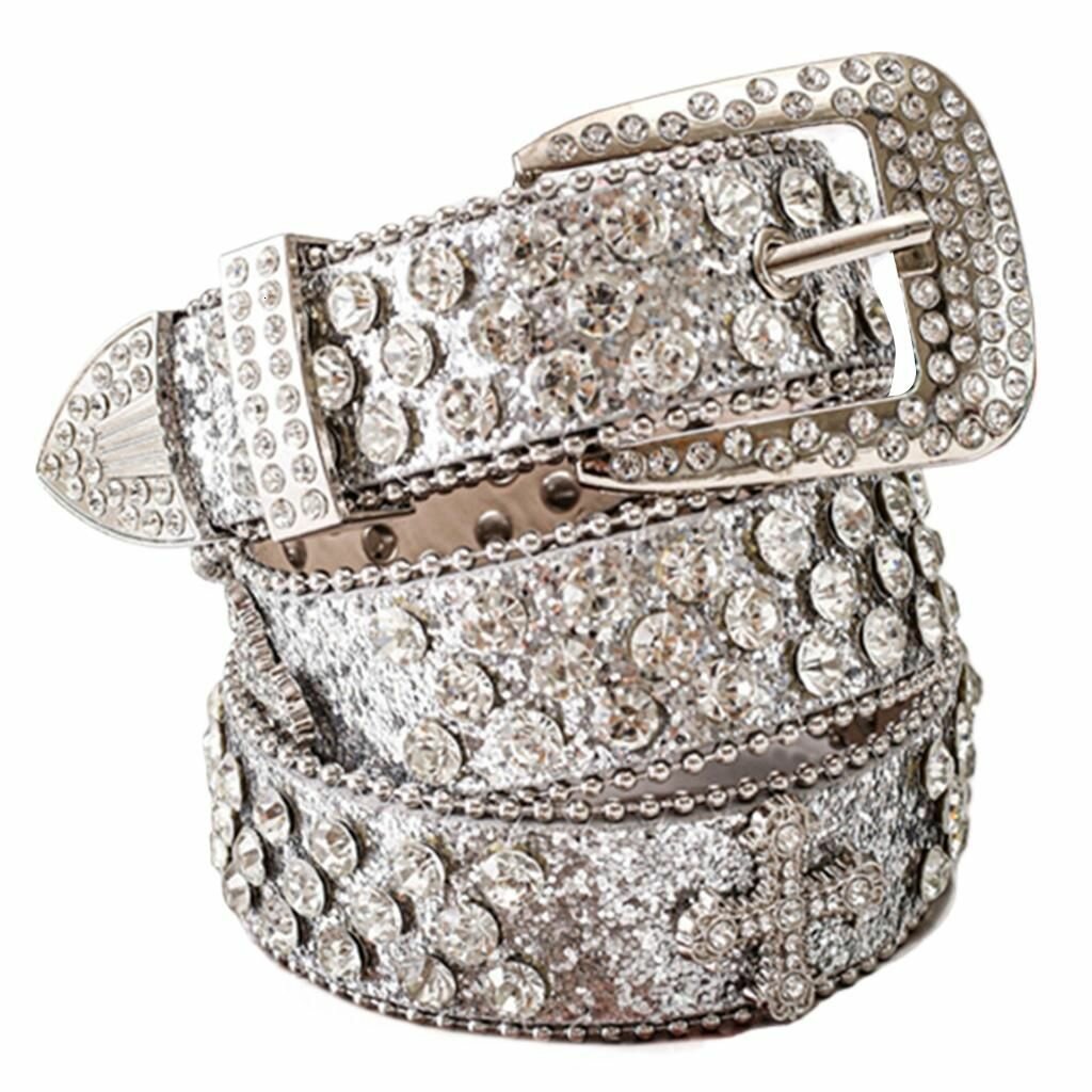 Кристальный пояс с камнями, Серебро - 105CM