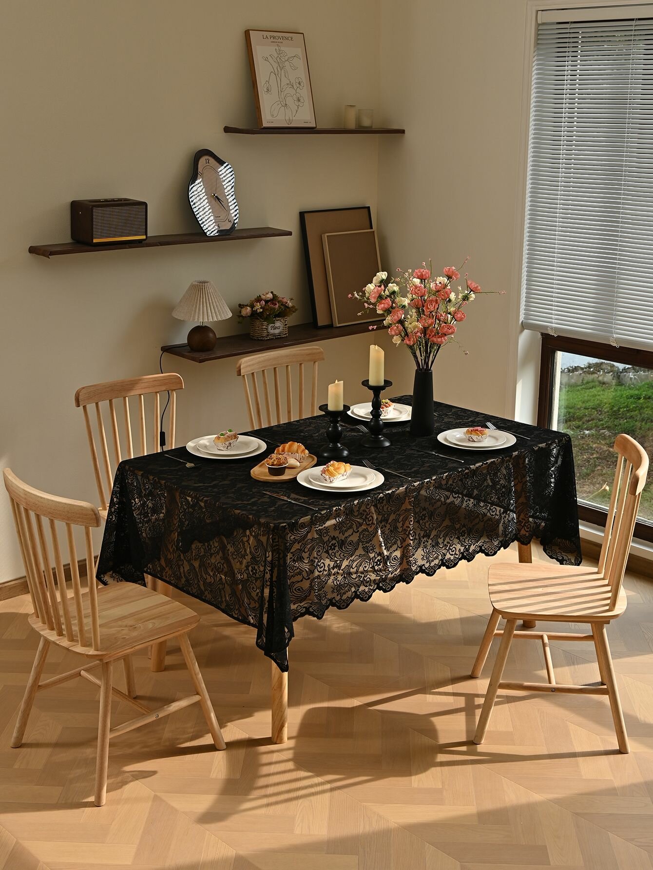 150*200cm Скатерть квадратная кружевная с узором фазанье 1 штука в упаковке (чёрный)