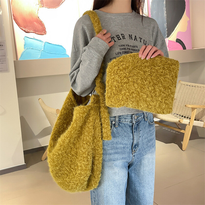 Новая сумка через плечо в ретро стиле, плюшевая, регулируемая, повседневная, с большой вместимостью, универсальная сумка-тоут