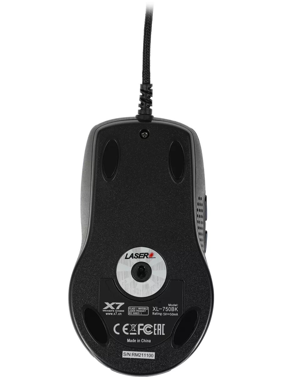 Мышь A4Tech XL-750BK Black игровая, для правши, проводная, 7 кнопок, 3600dpi, USB — фото 1