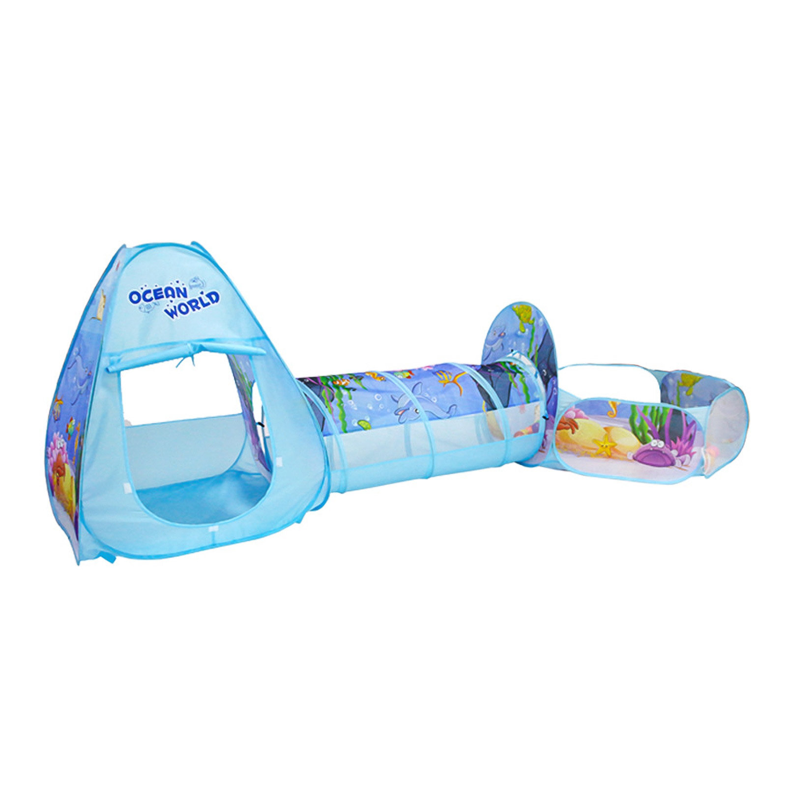 3 в 1 Детская игровая палатка, Питомник для мячей с туннелем для ползания, Игровой домик для детей с зippers storage bag, Морской мир Детский джунгли-гимnasт для мальчиков и девочек Внутри и На улице, Синяя, Материал: Полиэстер, Размер упаковки: 50 * 50