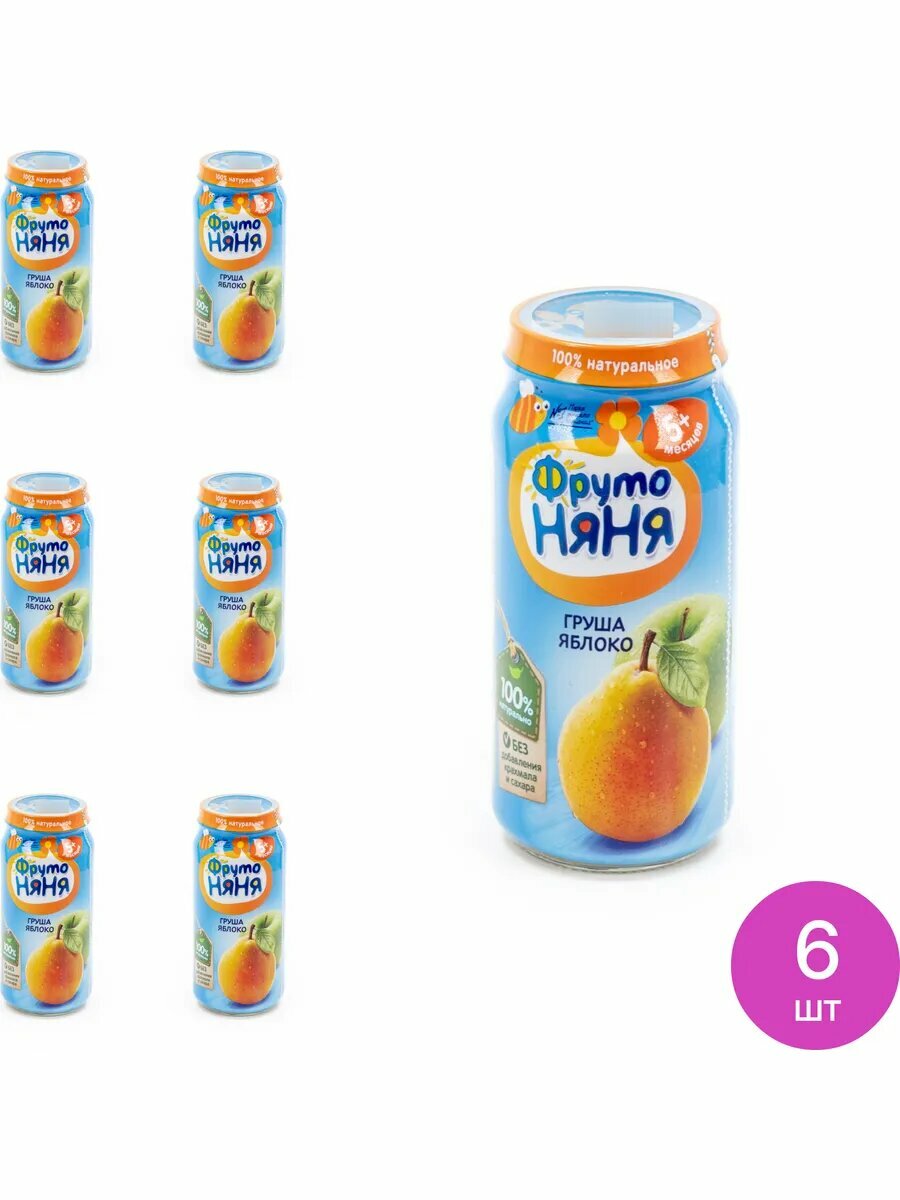 Пюре груша яблоко натуральное 250г (комплект из 6 шт)