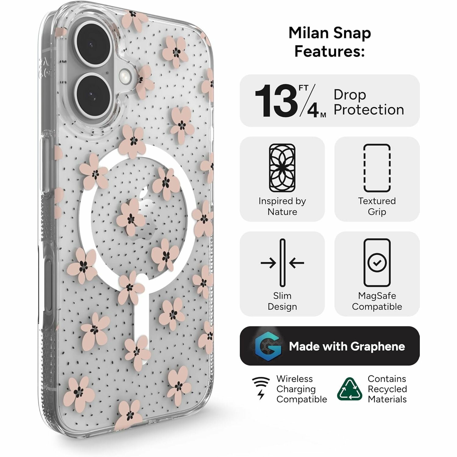 Чехол для iPhone 16 Plus (6.7") ZAGG Milan SNAP Pink Daisies 702315776