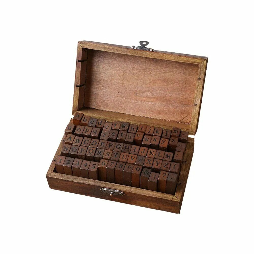 70шт Набор алфавитных штампов DIY - Деревянные резиновые штампы в футляре для хранения для обучения детей