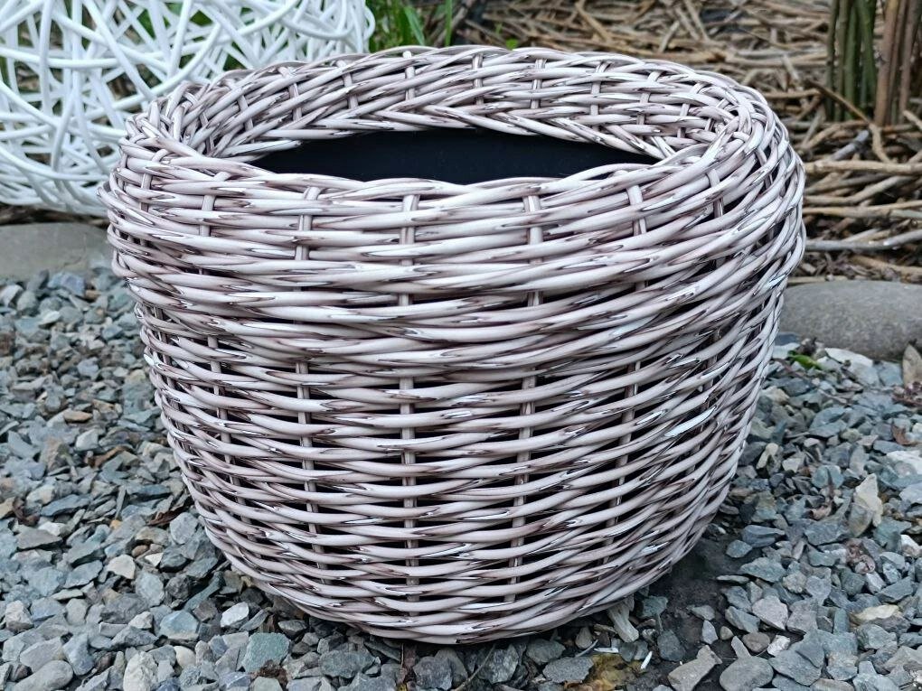 Кашпо Круглое "Уютный дом" - 12 литров - цвет ротанга "шоколадная березка"