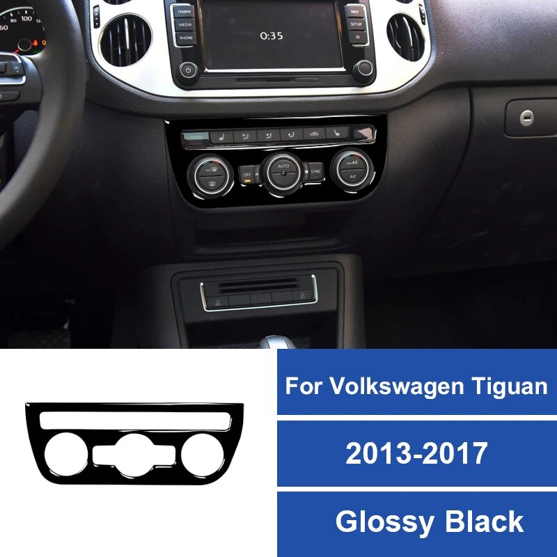 Настоящее углеродное волокно, автомобильная центральная панель управления кондиционером, наклейка на рамку для Volkswagen Tiguan 2013-2017, автомобильные аксессуары Glossy black