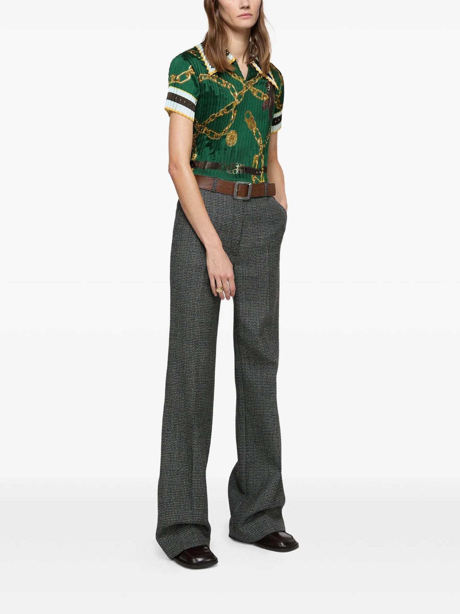 Рубашка Acne Studios Chain-print collared polo top, размер 40, green — фото 1