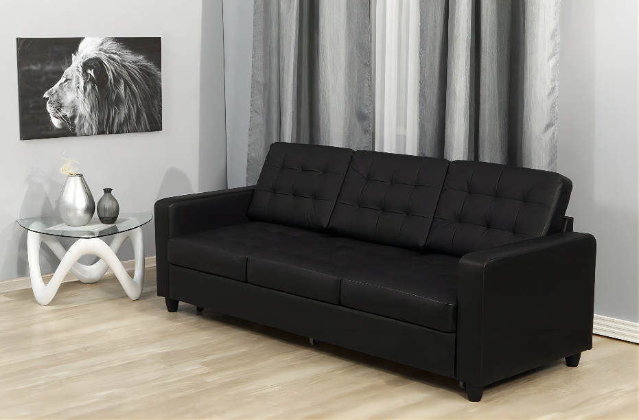 Фабрика мебели Pooh Диван кожаный Камелот трехместный, раскладной дельфин Nero