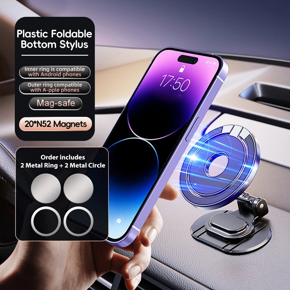 Складной магнитный автомобильный держатель для телефона, универсальное прочное крепление для телефона Magsafe Samsung Huawei для iPhone 15 14 13 Pro Max