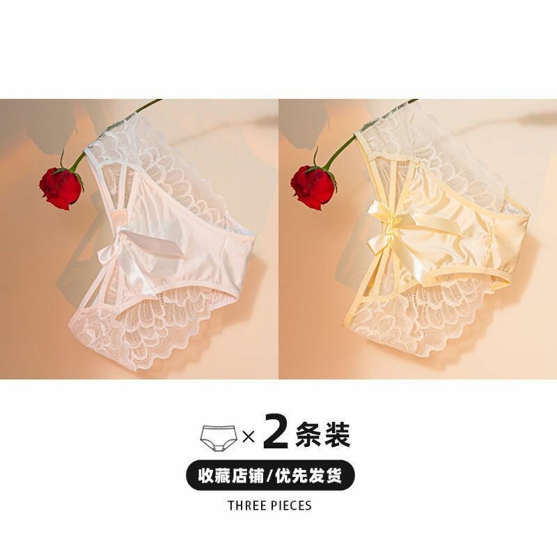 Частные сексуальные трусики для женщин с кружевным краем и бантом, студенческие трусики, перекрестные бесшовные трусики из чистого хлопка, летние треугольные трусики