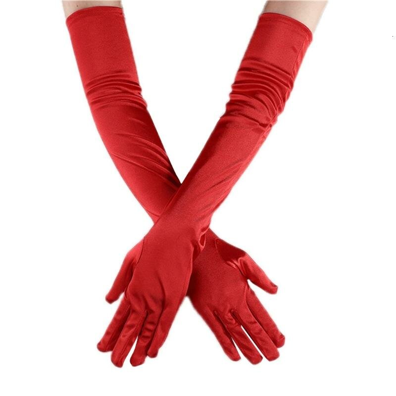 Атласные перчатки на резинке взрослого размера-красный