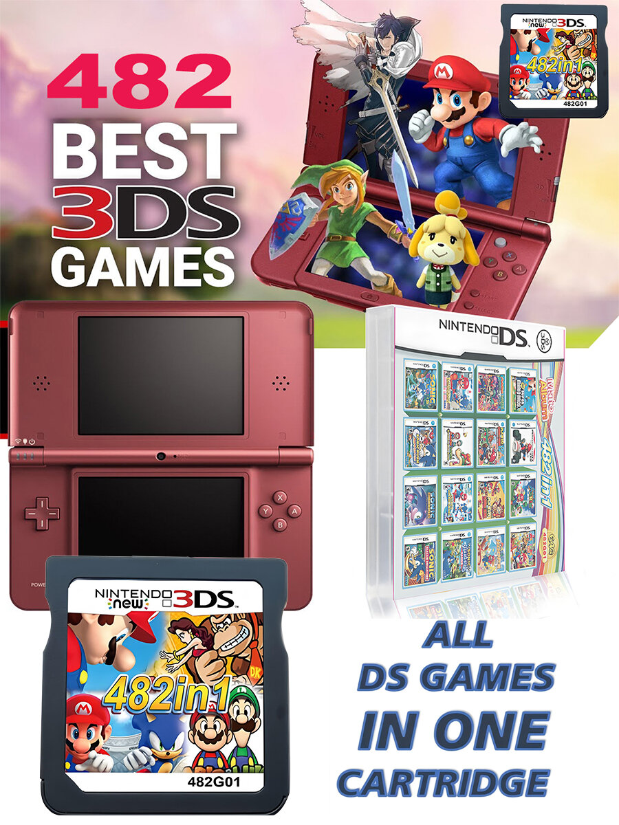 Игровой картридж 482 IN 1 комбинированные игры для Nintendo 3DS, NDSi XL/LL, NDS, NDSL, NDSXL (Английская )