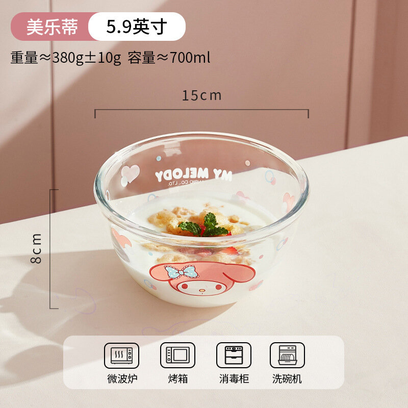 Миска для смешивания Sanrio для домашней кухни, углубленная для выпечки и взбивания яиц, большая стеклянная миска с крышкой, устойчивая к высоким температурам, для ферментации и замешивания теста.