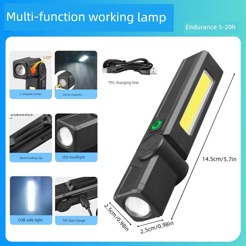 Угловая рабочая лампа L-образной формы для авторемонта и обслуживания, фонарик, мощный свет, перезаряжаемый,