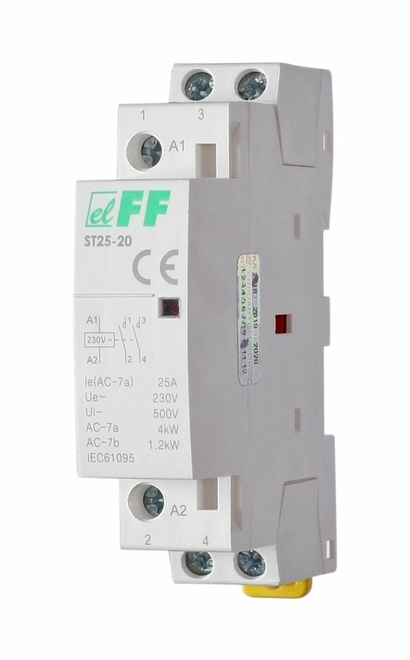 Контактор модульный Евроавтоматика F&F номинальный ток 25 А, напряжение 230 В, 1 нормально открытый и 1 нормально закрытый контакт