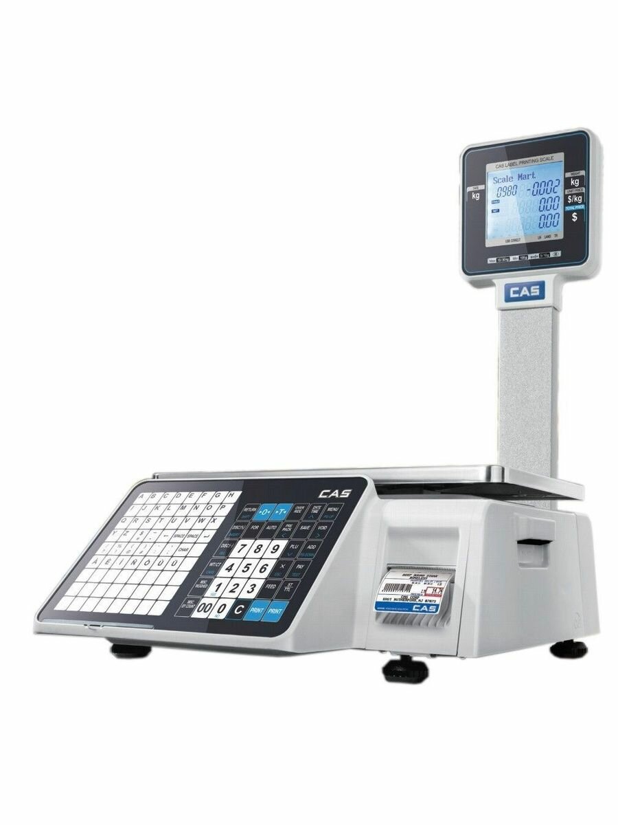 CAS Весы торговые с печатью этикеток CL-3000J-15P до 15 кг, точность 2/5г