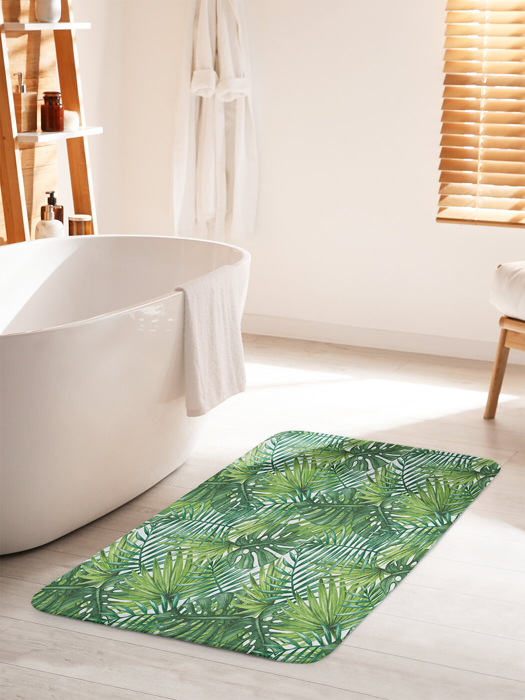 Коврик для ванной комнаты и туалета противоскользящий "Тропические листья" 60х100 см, JoyArty