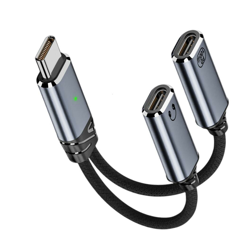 USB-C разветвитель с поддержкой быстрой зарядки 100 Вт, Серый - Тип C Тип C