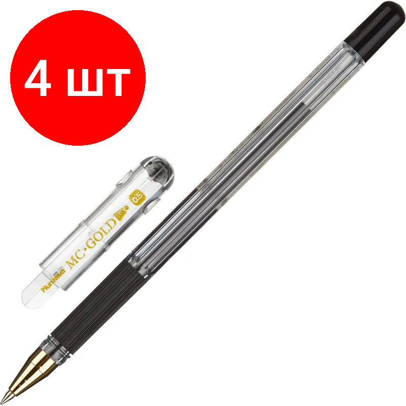 Комплект 4 штук, Ручка шариковая неавтомат. MunHwa MC Gold черн,0.5мм, масл, манж 207857