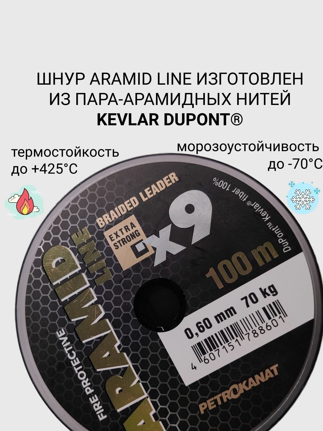 Шнур кевларовый (поводковый материал) ARAMID LINE 0,6мм (100м)