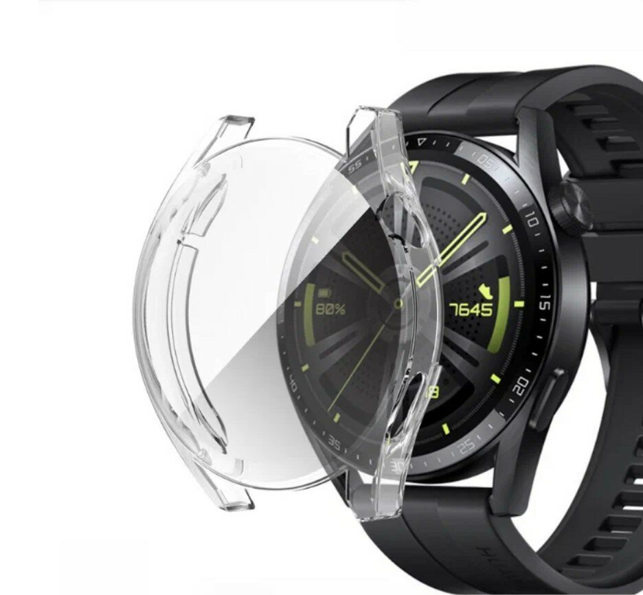 Бампер-чехол из тончайшего и прочного силикона для HUAWEI WATCH GT 3 (46 мм) с противоударными свойствами прозрачный