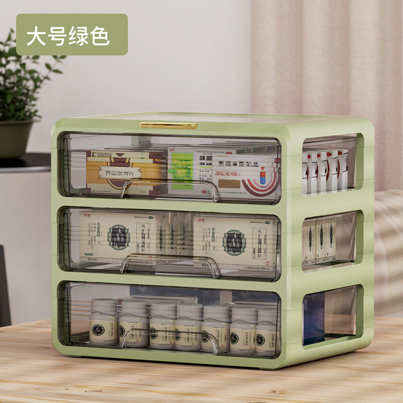 Аптечка домашняя большая контейнер органайзер для хранения лекарств и таблеток с замком, 3 слоя зелени