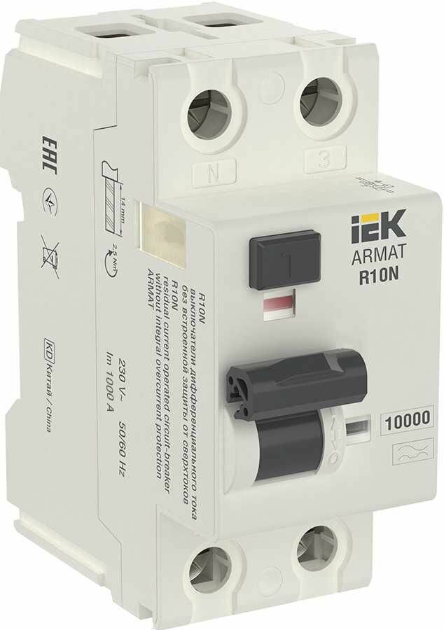 Выключатель дифференциального тока IEK ARMAT R10N 2P 80А 300мА тип AC AR-R10N-2-080C300