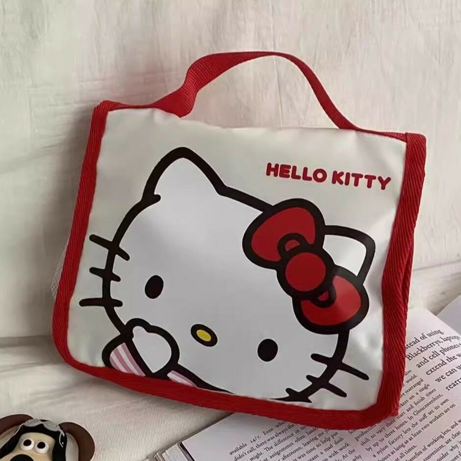 Косметичка с мультяшным котом, милая красная сумка для стирки, портативная дорожная сумка для студентов, вместительная сумка