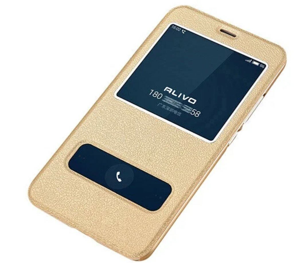 Чехол-книжка MyPads для Samsung Galaxy A7 2016 / A7100 / A710F / A7+ 5.5 золотой кожаный с окошком и свайпом