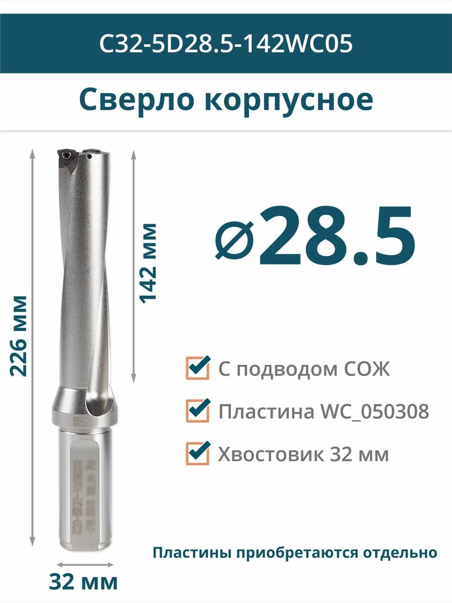 C32-5D28.5-142WC05 сверло корпусное 5D - 28.5 мм / сменная пластина WC_050308
