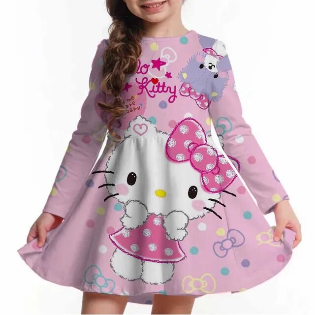 Это платье с длинными рукавами Hello Kitty идеально подойдет девочкам для вечеринок и детских каникул весной, а также для повседневной носки осенью.