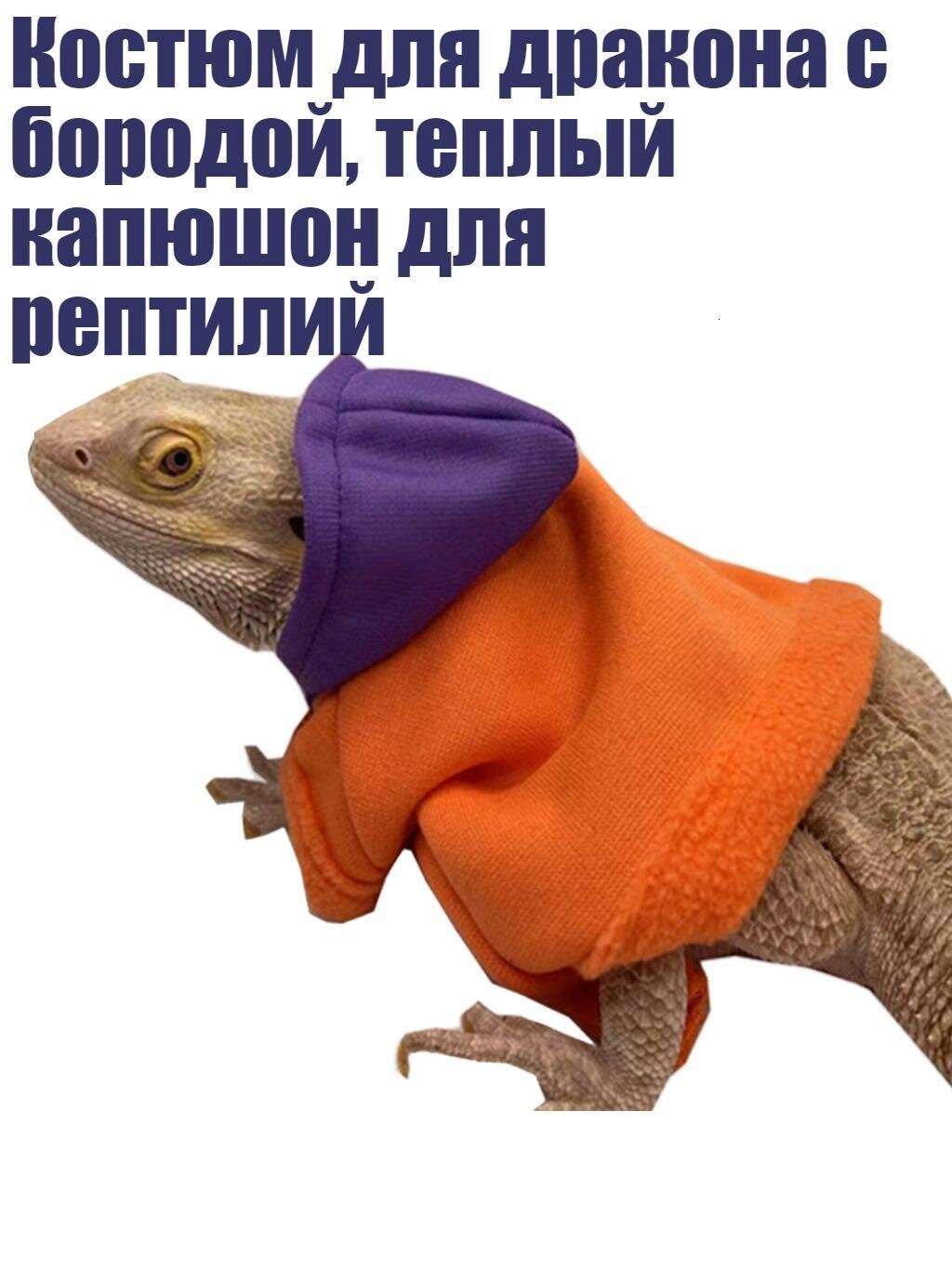 Костюм для дракона с бородой, теплый капюшон для рептилий, фиолетовый оранжевый