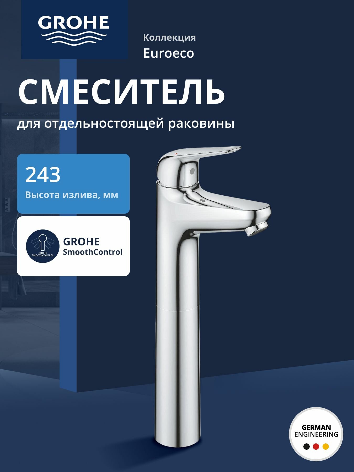 Смеситель для раковины GROHE Euroeco, хром (24273001)