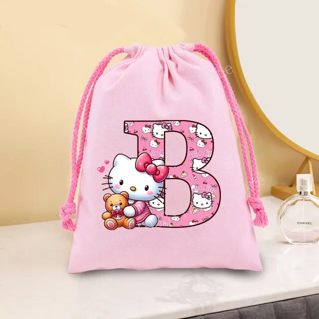 Холщовая сумка Sanrio на завязках с принтом Hello Kitty в виде буквы AZ, хлопковая сумка, подходит для хранения конфет, подарков, украшений, игрушек и т. д, многоразовая сумка для хранения.