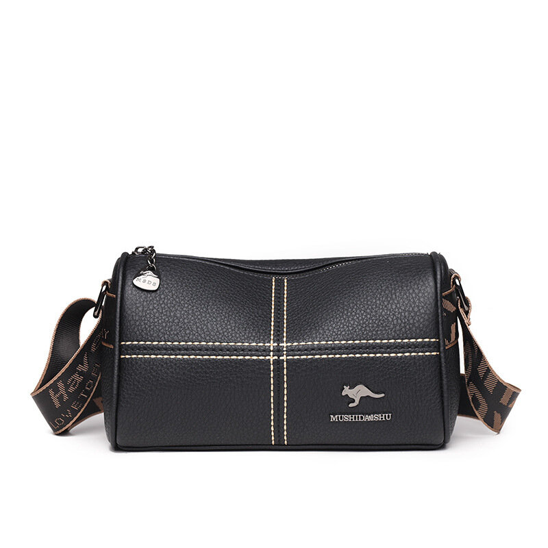 PU soft leather shoulder bag, fashionable stitching mother bag, solid color women's bag, trendy retro casual crossbody bag