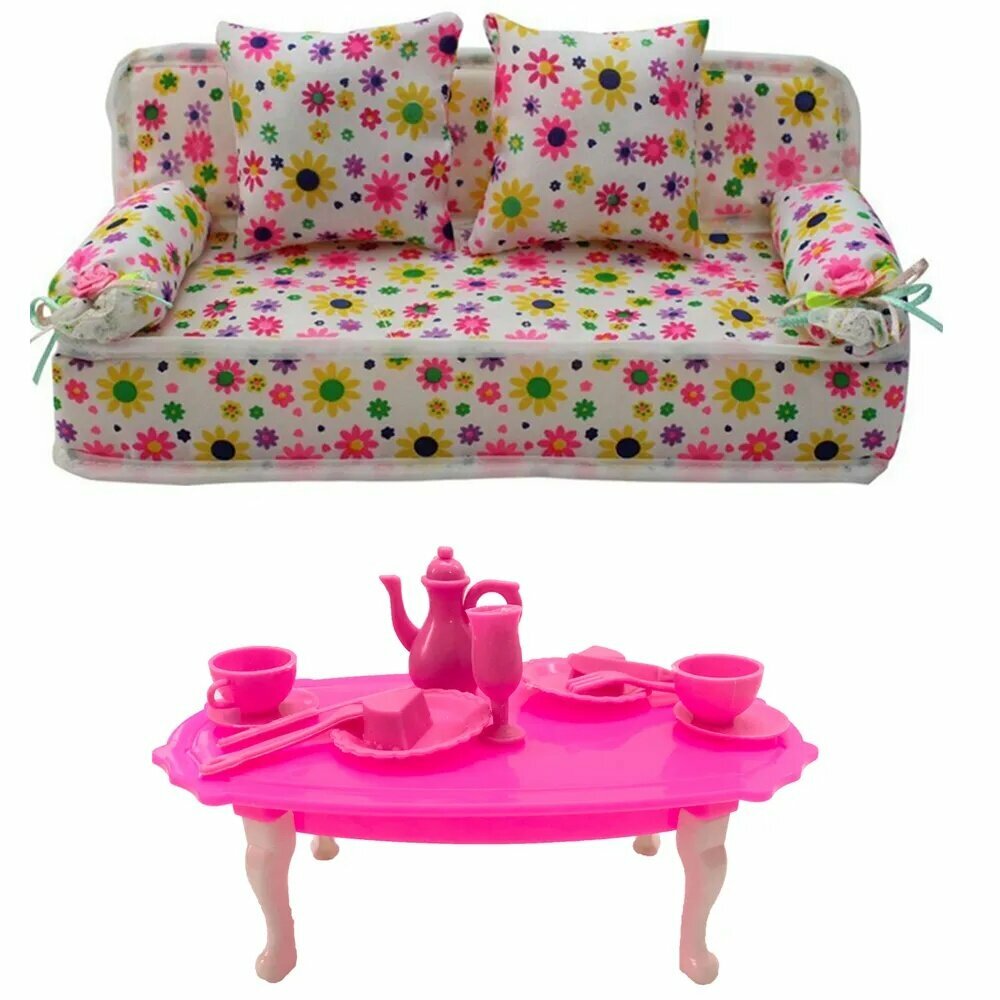 1 Комплект дивана + 1 * Обеденный стол для кукольной мебели Барби, аксессуары для кукол длиной 29 см