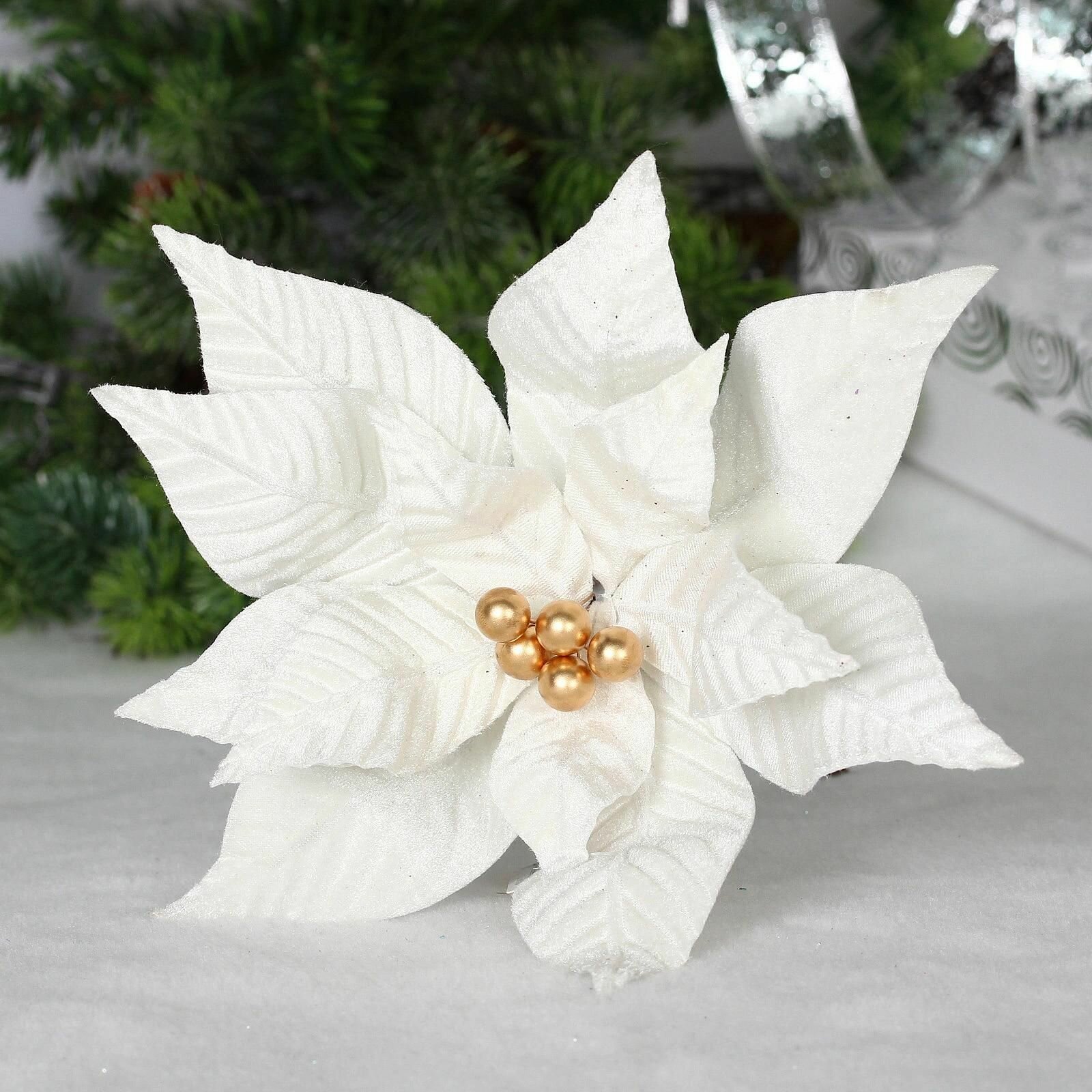 Украшение новогоднее Серпантин Пуансеттия-Утренняя пора, 27 см, белый