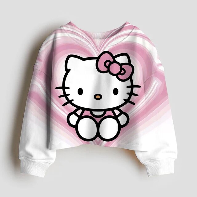 Детская толстовка с принтом Hello Kitty, одежда для детей на весну и осень, простая свободная толстовка с длинными рукавами Hello Kitty.