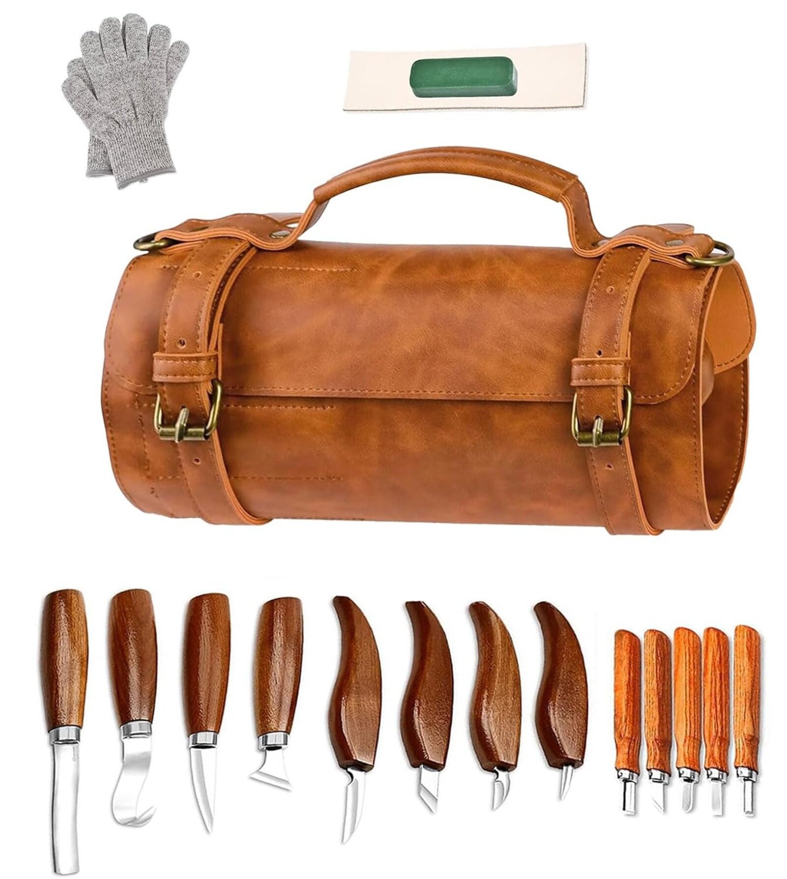 Набор инструментов для резьбы по дереву, кожаный чехол, 17 предметов, набор инструментов для резьбы по дереву, для начинающих