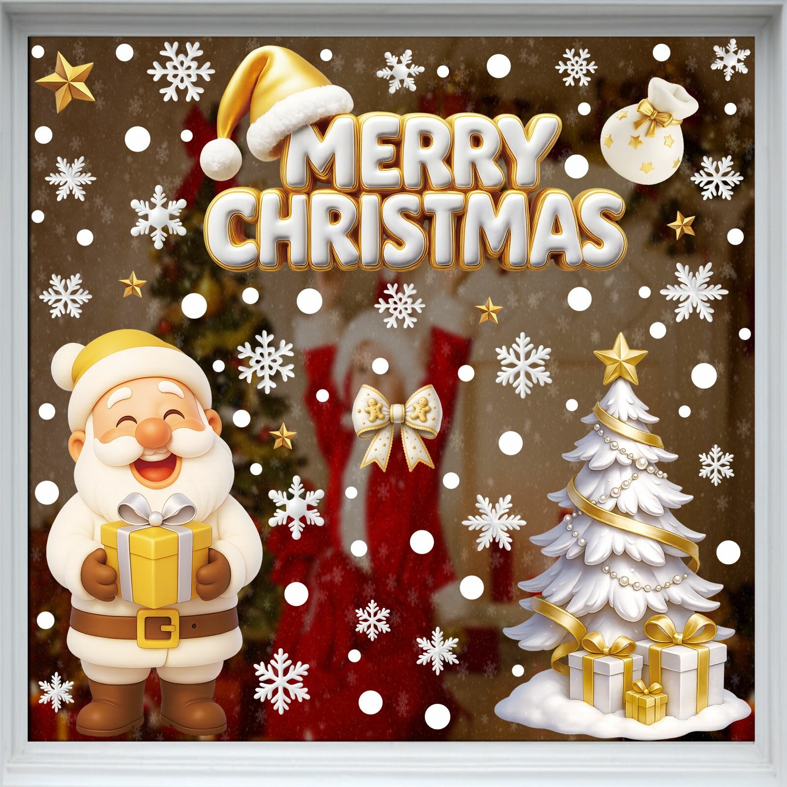 Рождественские украшения, наклейки на окна с изображением Санта-Клауса, наклейки на окна с изображением рождественских снежи