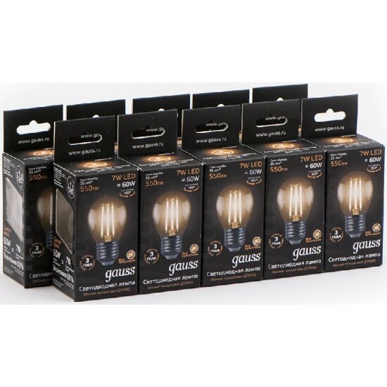 Светодиодная лампа Gauss LED Filament Globe E27 7W 2700K (упаковка 10 шт)