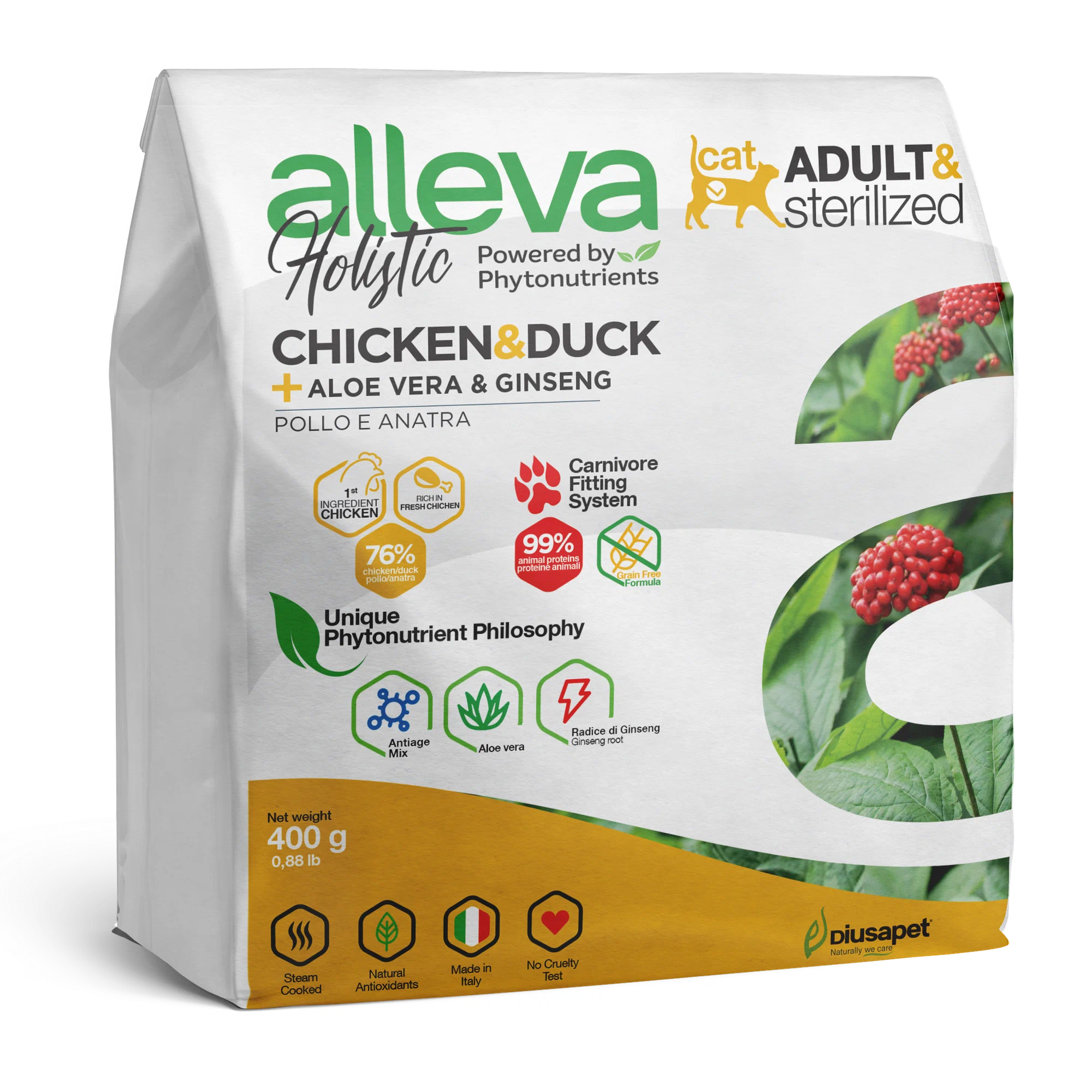 Сухой корм для стерилизованных кошек Alleva Holistic Cat Adult, с курицей, уткой 400 г