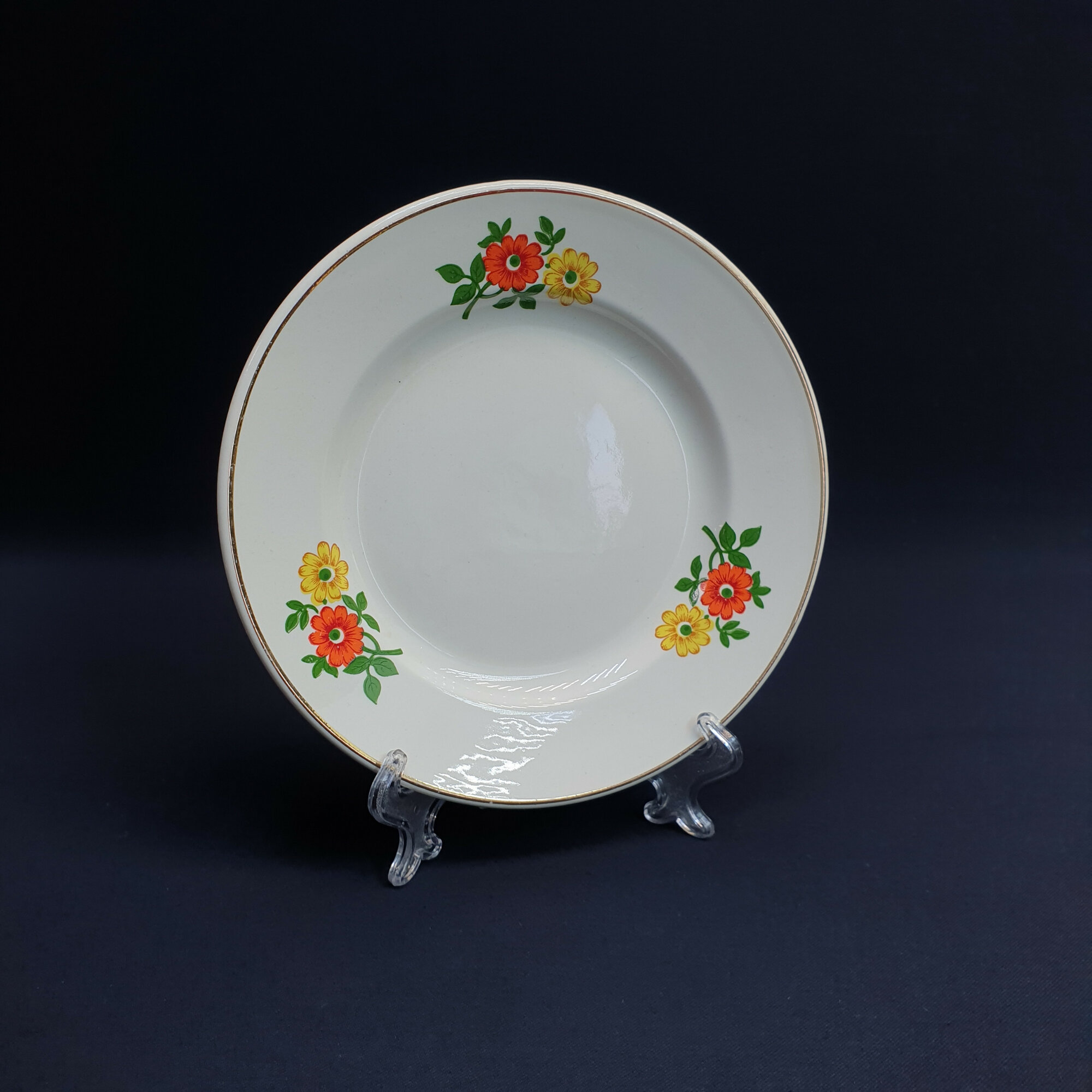 Десертная тарелка Конаково, фаянс деколь позолота 175 мм, винтаж СССР