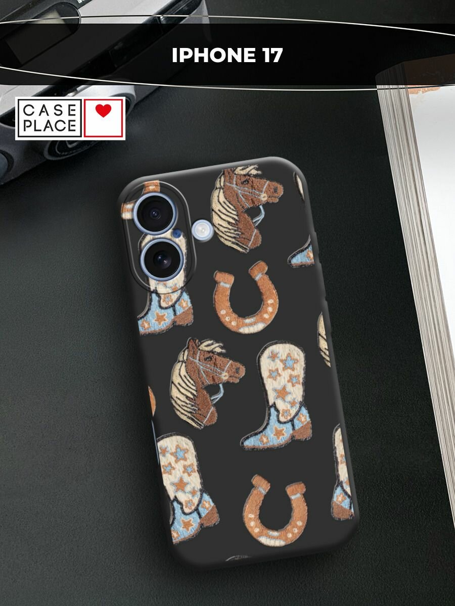 Чехол на Apple iPhone 17 / Айфон 17 с принтом Конь, подкова и сапог 2