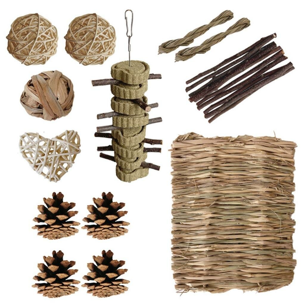 Набор игрушек для грызунов из соломы