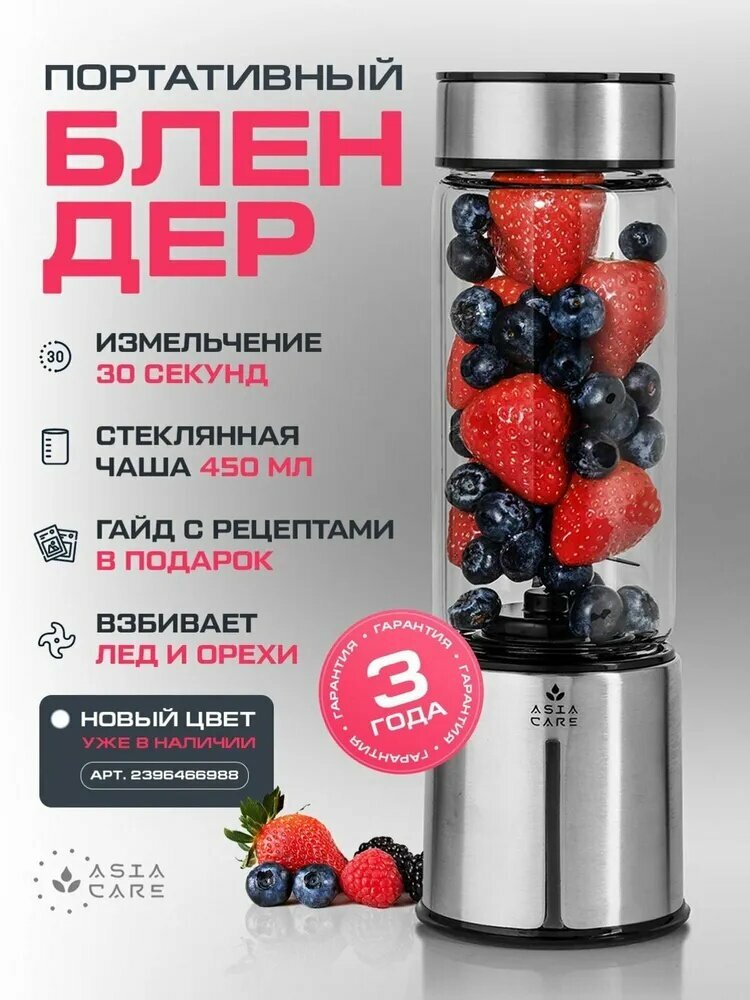 Портативный блендер Блендер портативный для смузи и коктейлей, серый металлик
