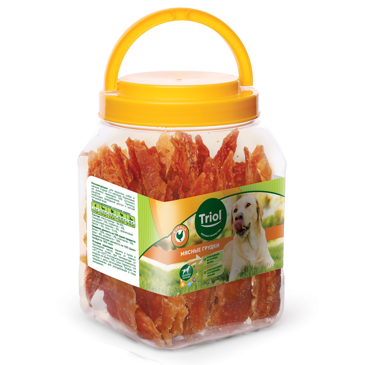 Triol Лакомство для собак Мясные грудки из курицы, 750г (банка) 0.75 кг