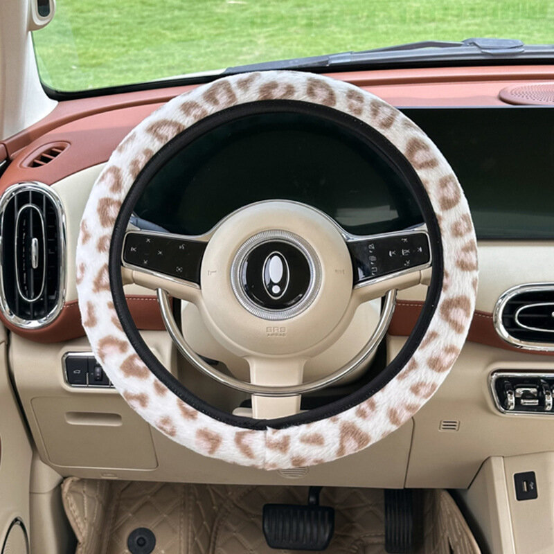 Новый чехол на руль автомобиля с леопардовым принтом, зимний чехол на руль, мягкий, теплый, противоскользящий защитник руля