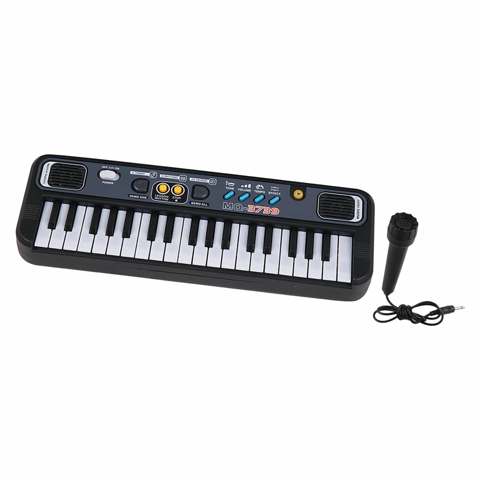 Электронное пианино с 37 клавишами для детей и начинающих, обучающий музыкальный инструмент с микрофоном и регулировкой громкости, портативный синтезатор для развития музыкальных способностей.